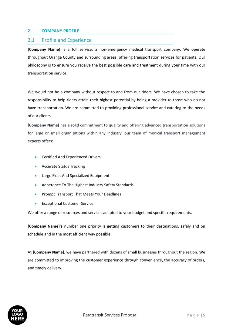 Paratransit Services Business Proposal Template - RFPLY