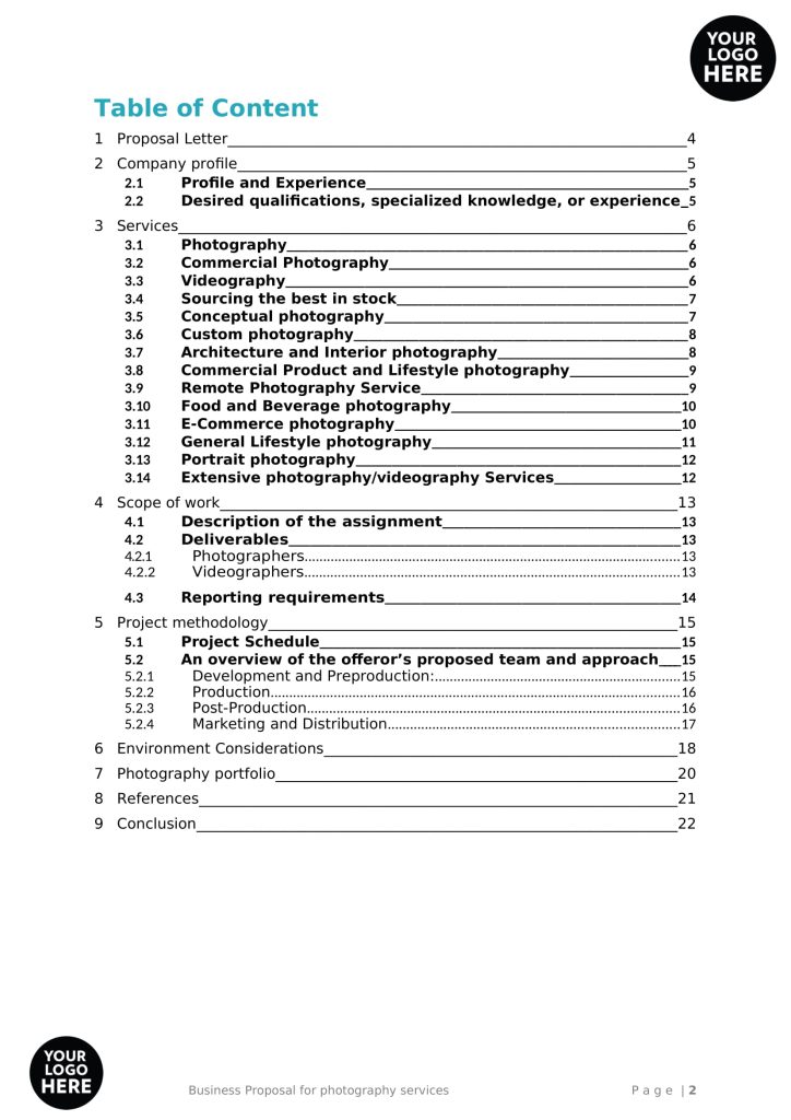 Photography Services Proposal Template - RFPLY