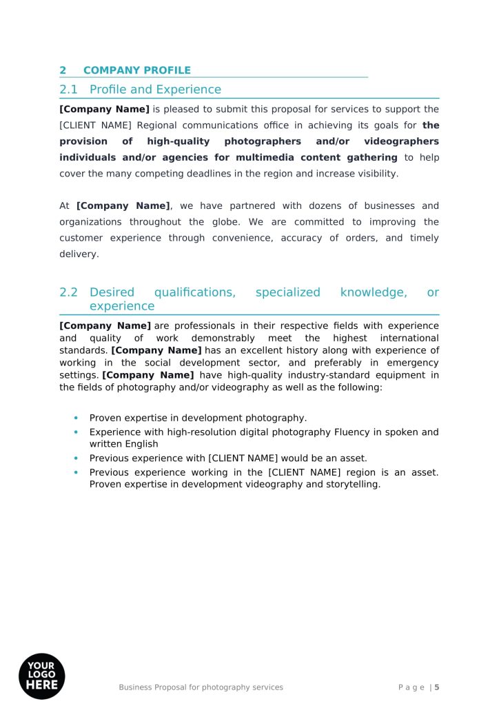 Photography Services Proposal Template - RFPLY