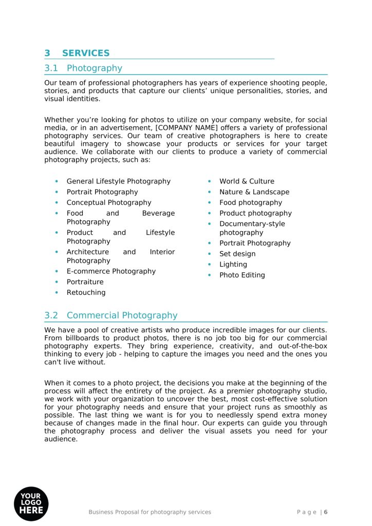 Photography Services Proposal Template - RFPLY - Proposal Templates
