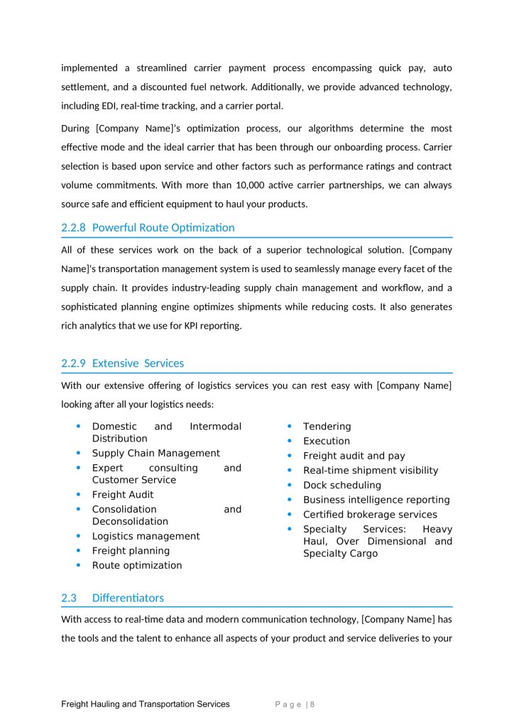 Freight Hauling and Transportation Services Proposal Template - RFPLY ...