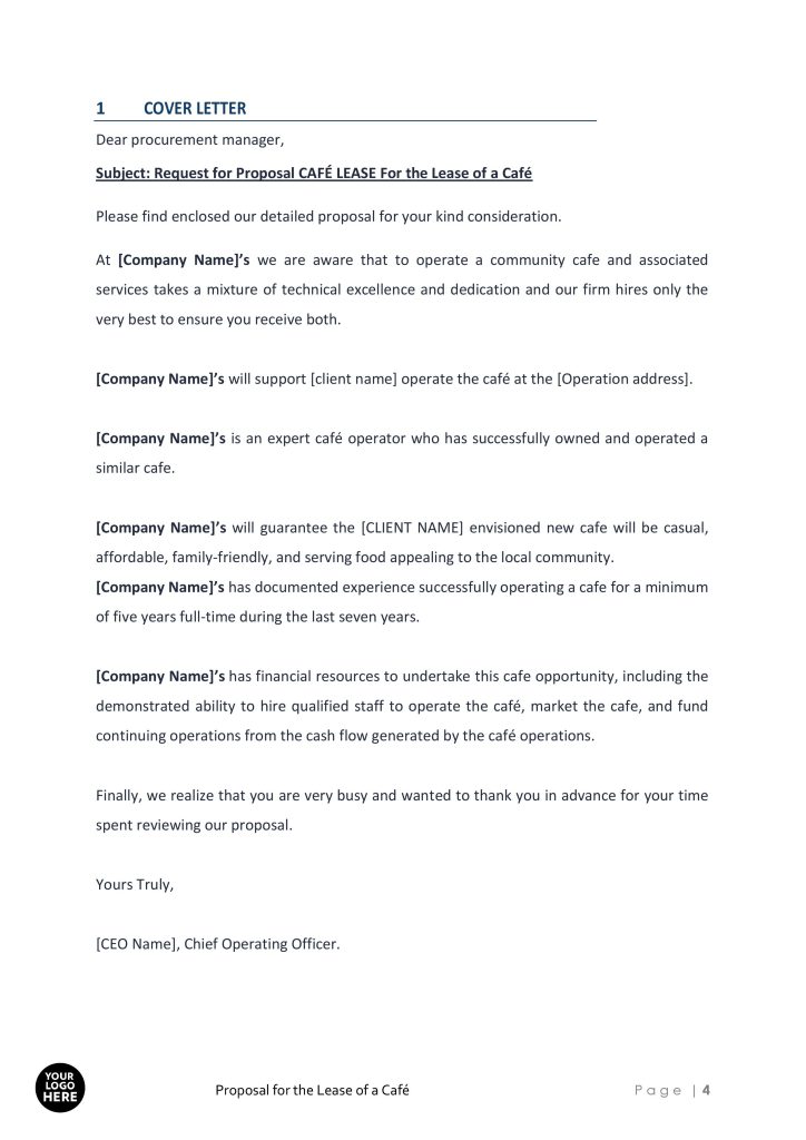 Café Lease Business Proposal Template - RFPLY - Proposal Templates