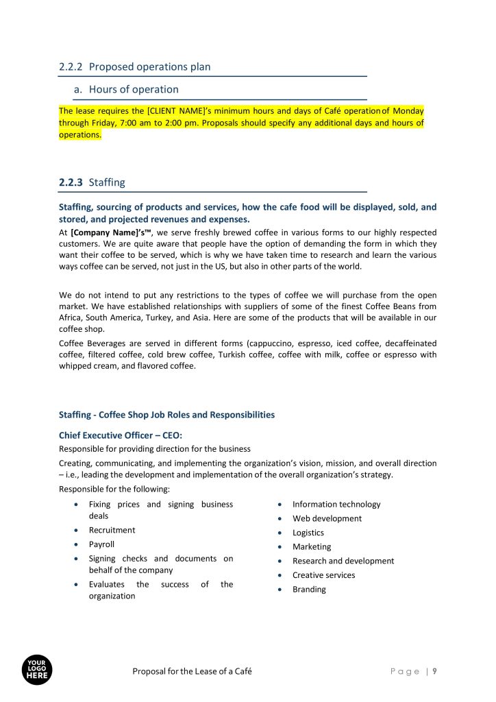 Café Lease Business Proposal Template - RFPLY - Proposal Templates