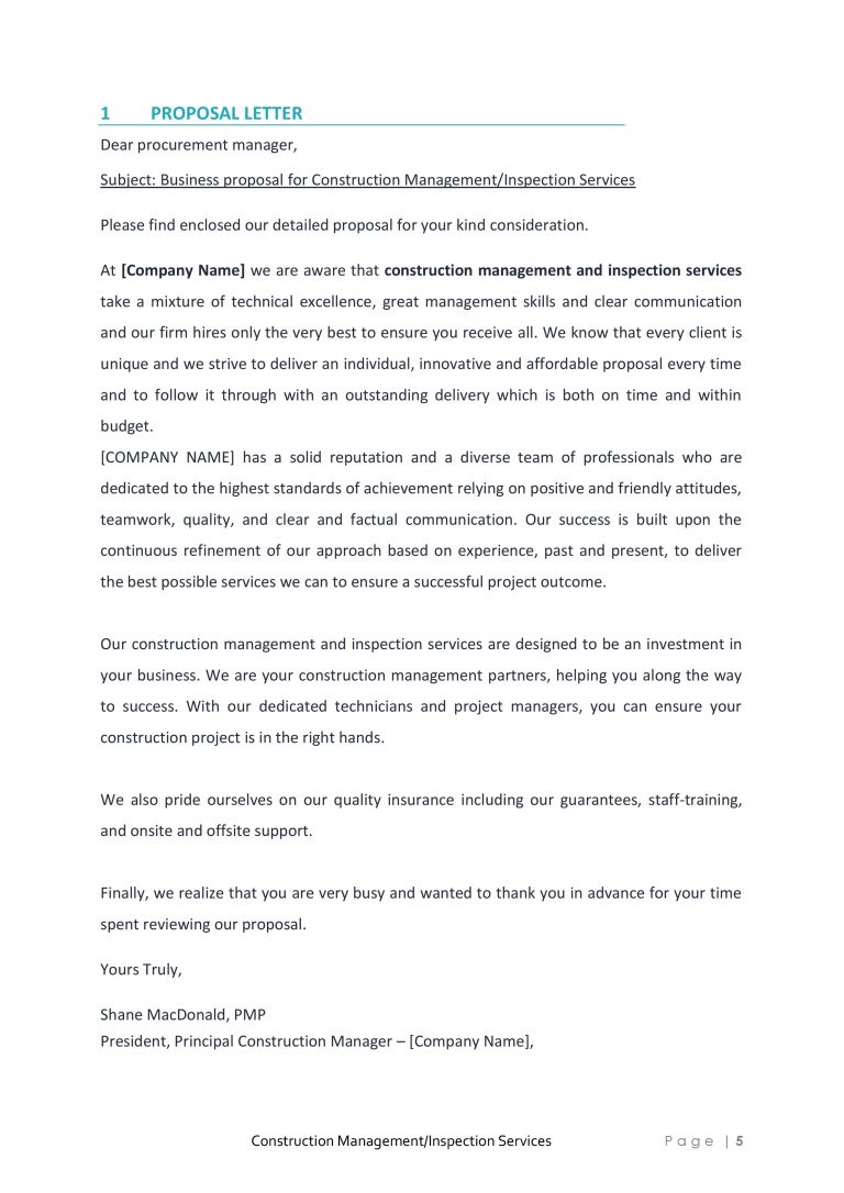 Construction Management and Inspection Services Proposal Template ...