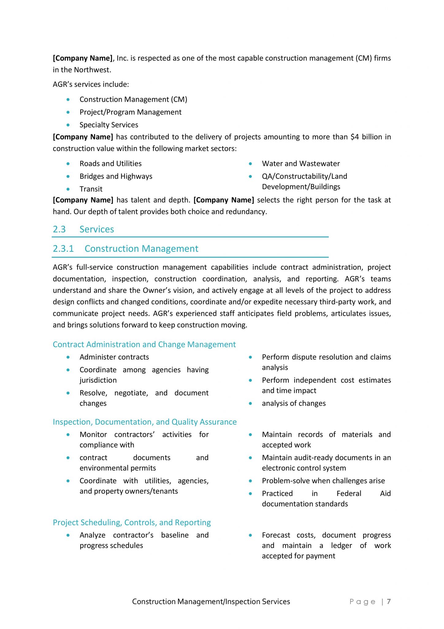 Construction Management and Inspection Services Proposal Template ...