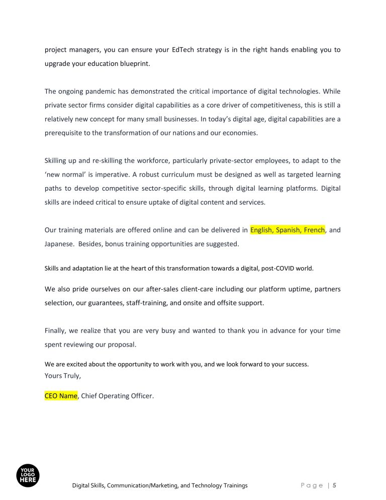 Upskilling Training Digital Skills Services Proposal Template - RFPLY