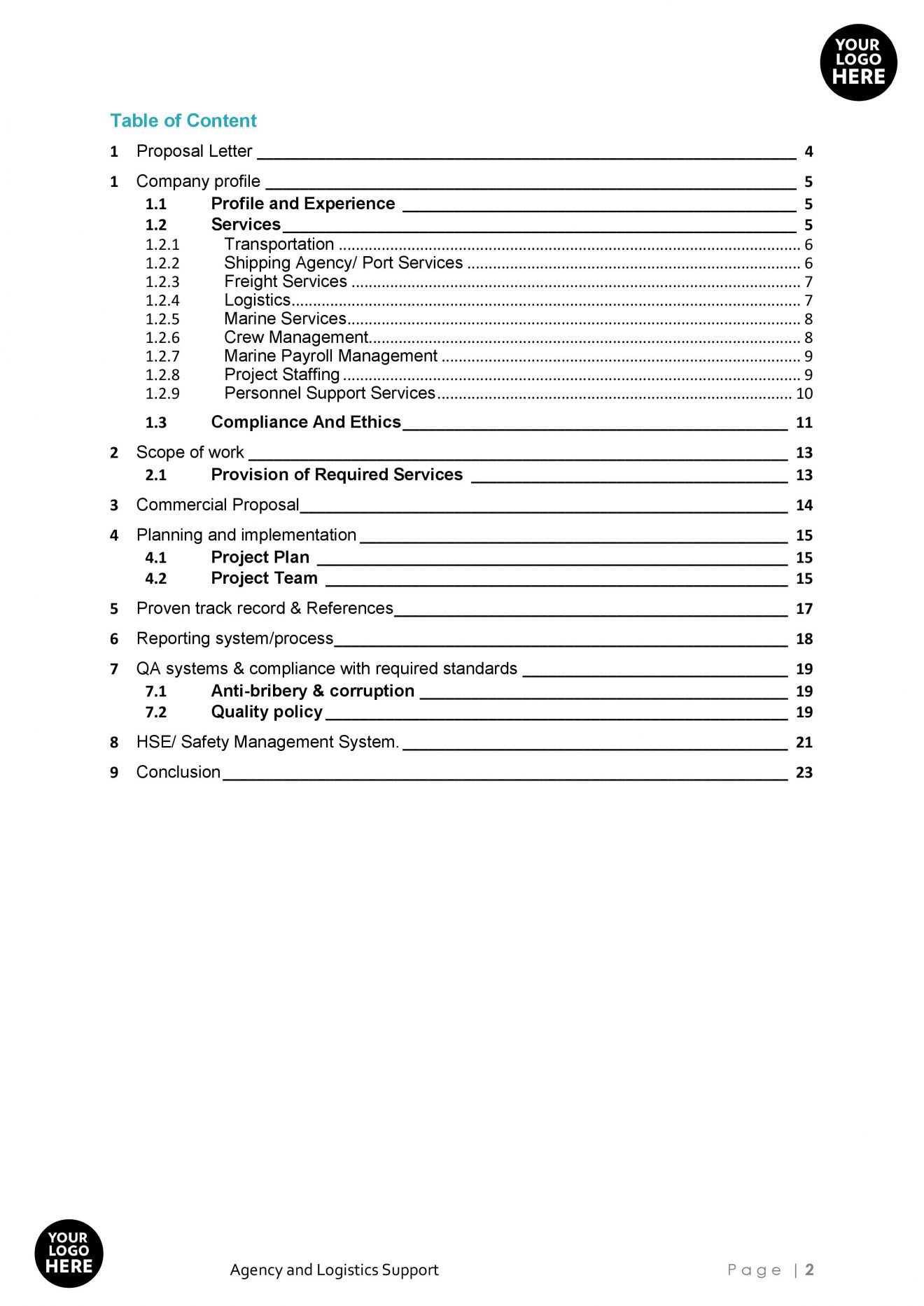 Local Agent Services and Logistics Support Proposal Template - RFPLY