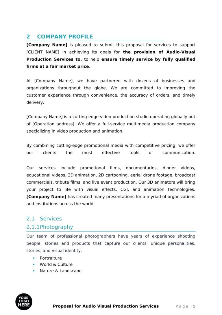 Audio Visual Production Services Proposal Template - RFPLY