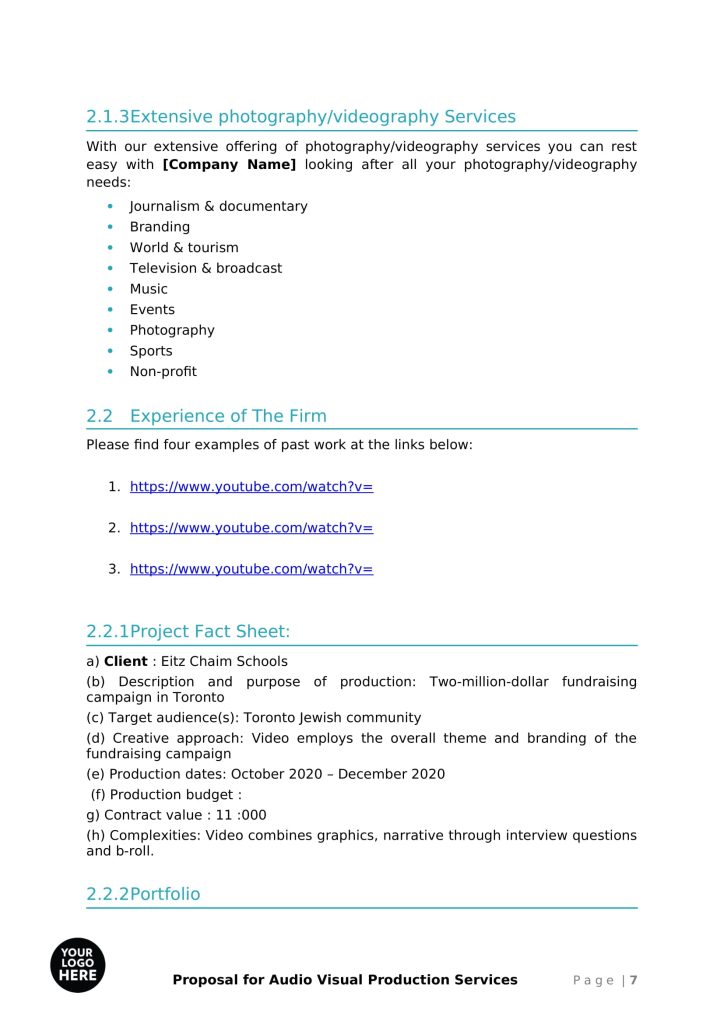 Audio Visual Production Services Proposal Template - RFPLY - Proposal ...