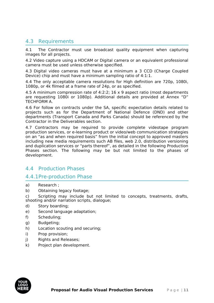 Audio Visual Production Services Proposal Template - RFPLY