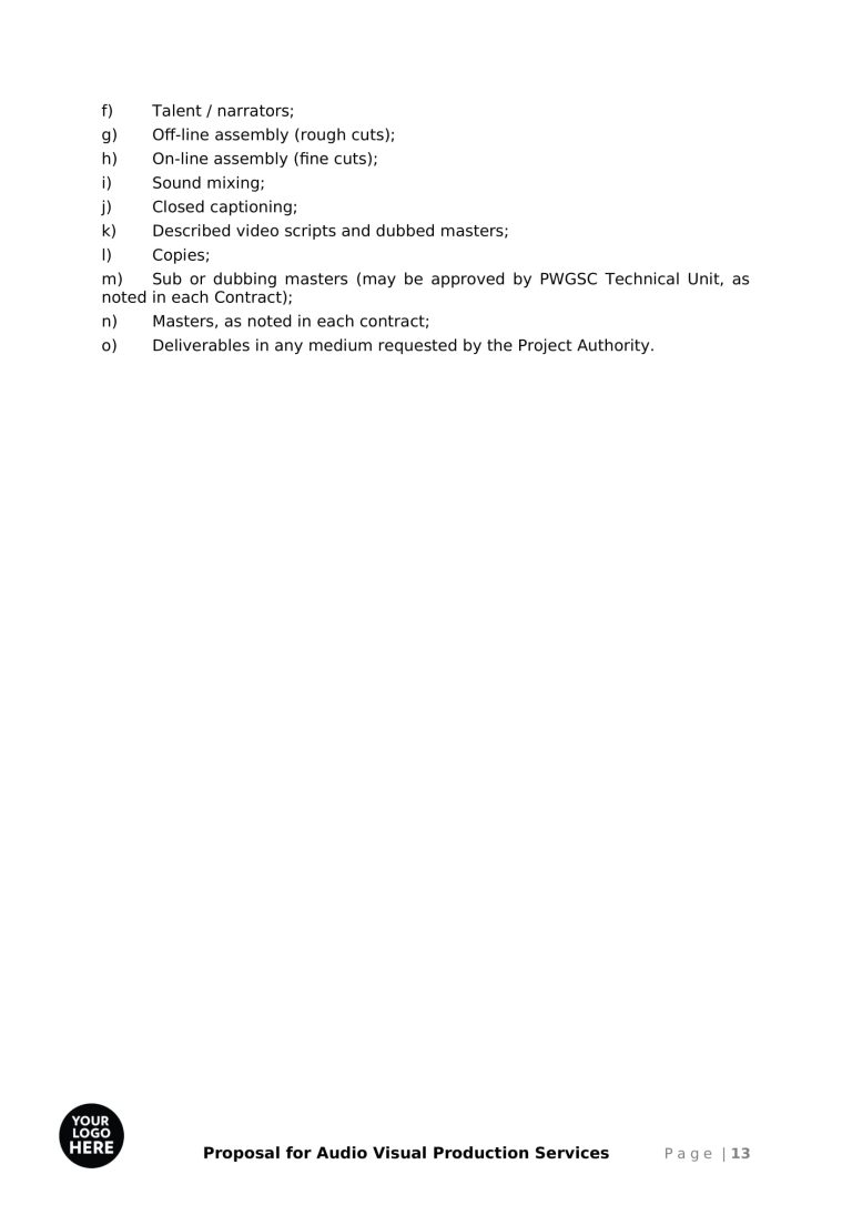 Audio Visual Production Services Proposal Template - RFPLY