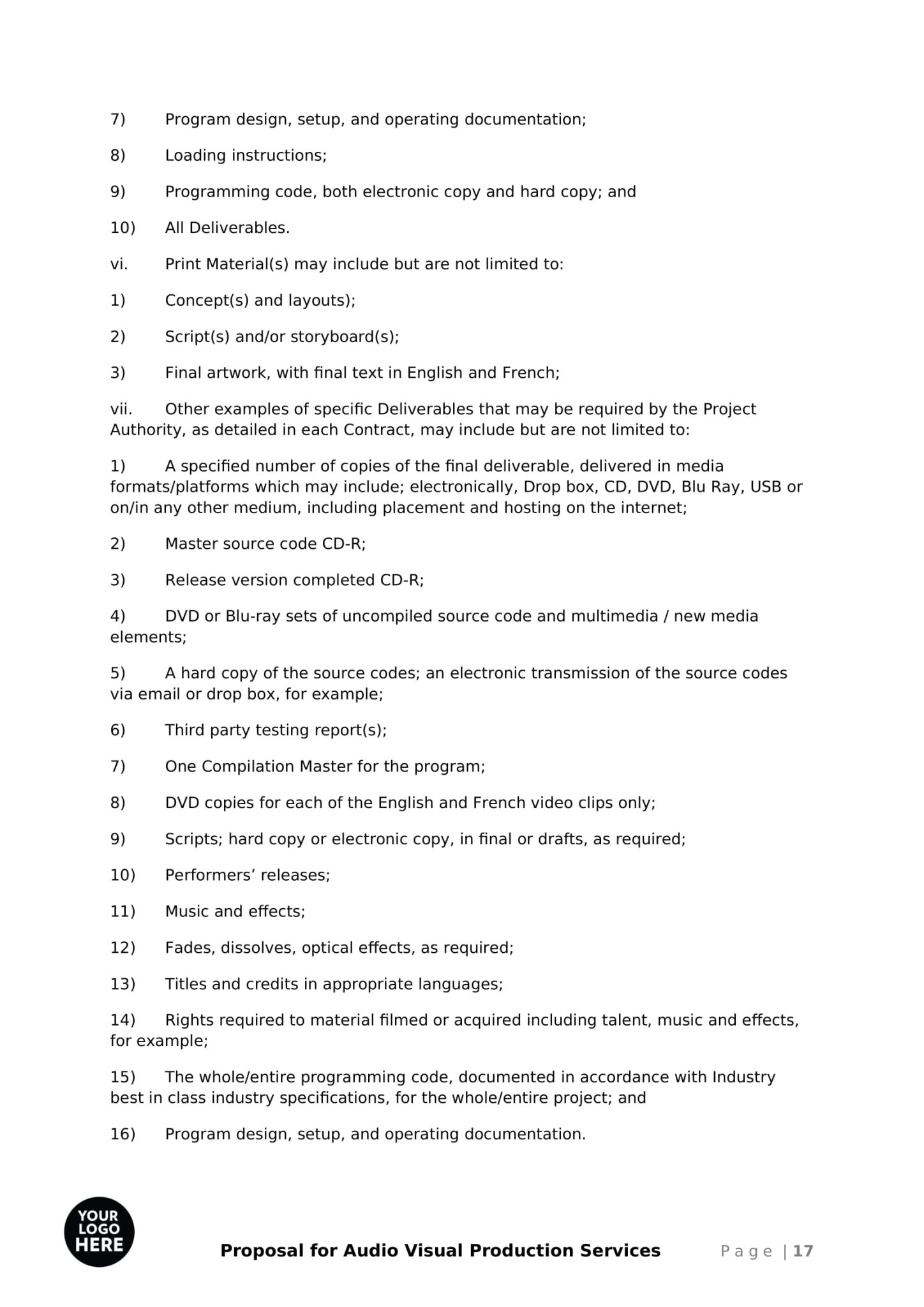 Audio Visual Production Services Proposal Template - RFPLY