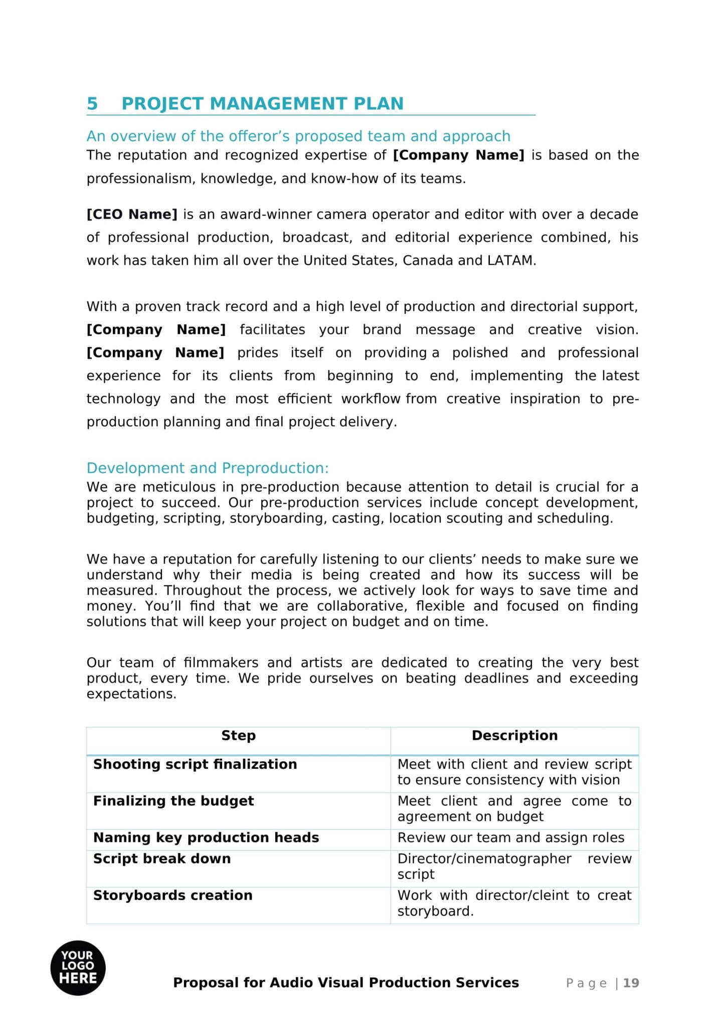 Audio Visual Production Services Proposal Template - RFPLY