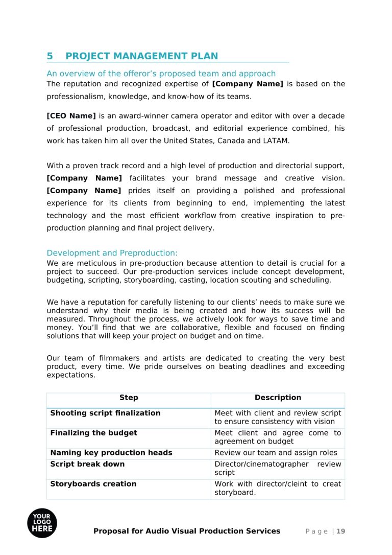 Audio Visual Production Services Proposal Template - RFPLY