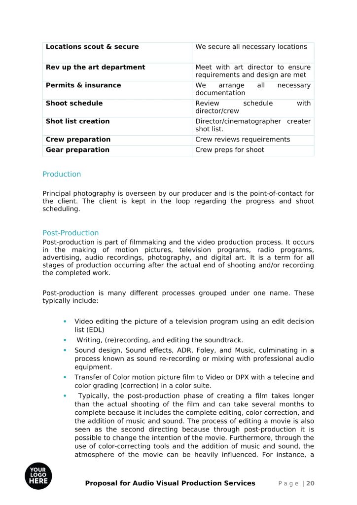 Audio Visual Production Services Proposal Template - RFPLY