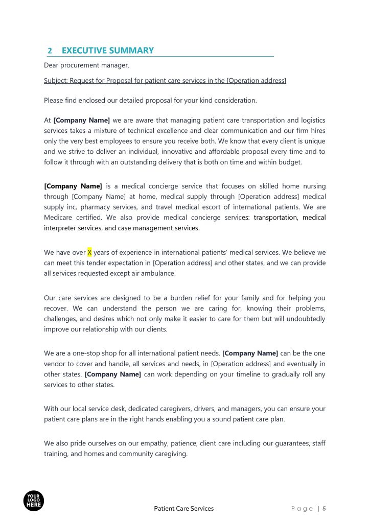 Patient Care Services Business Proposal Template - RFPLY