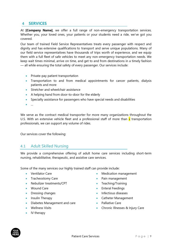 Patient Care Services Business Proposal Template - RFPLY