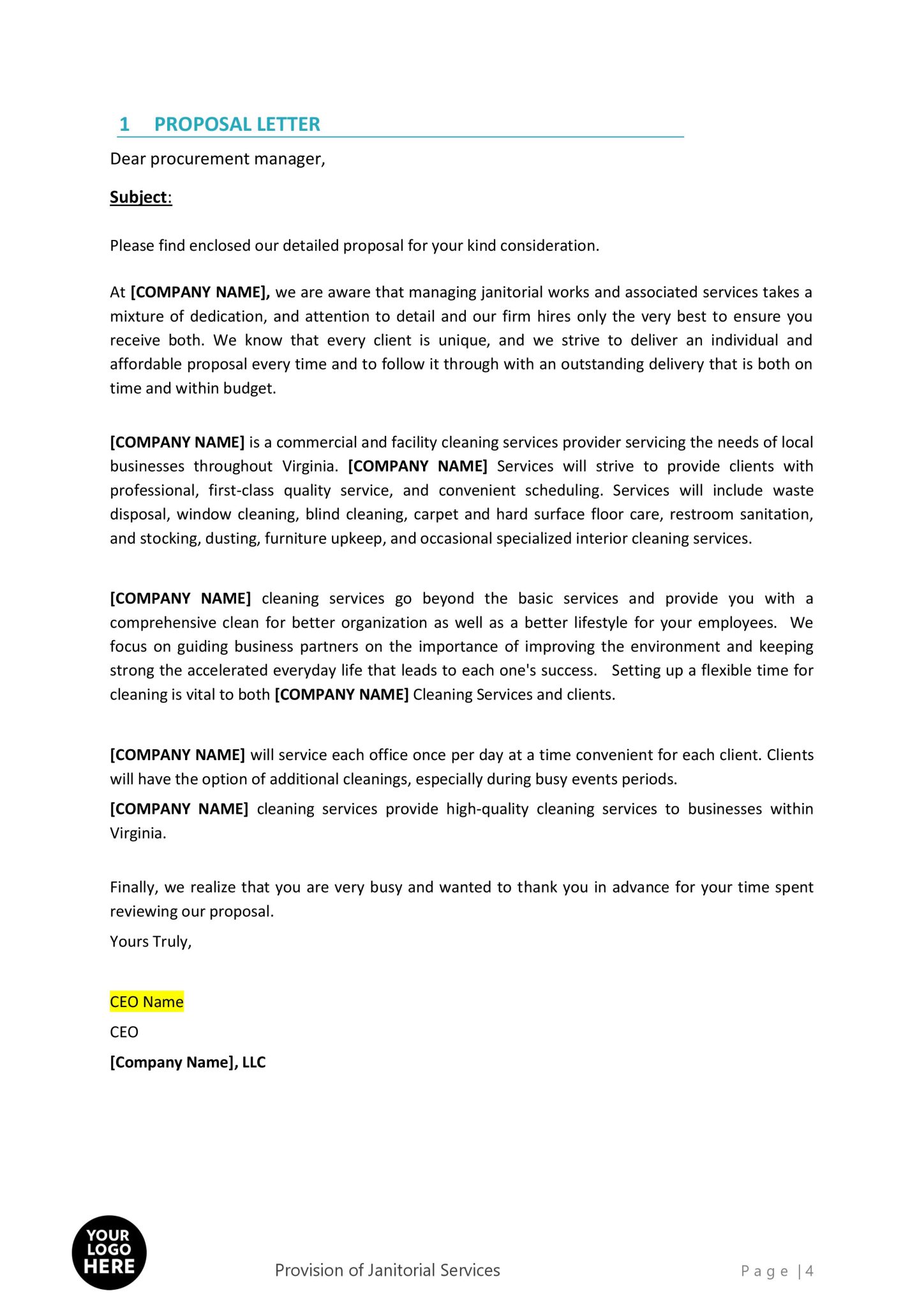 Janitorial Commercial Cleaning Business Proposal Template - RFPLY ...