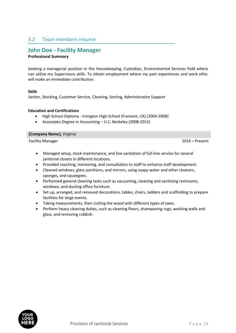 Janitorial Commercial Cleaning Business Proposal Template - RFPLY ...
